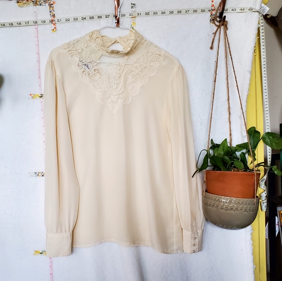 personal | Tops | Vintage Personal Victorian Cream Cottage Blouse Lace ...
